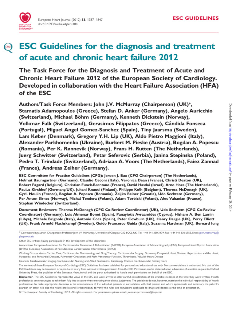ESC Heart Failure Guidelines 2012 | PDF | Heart Failure | Myocardial ...