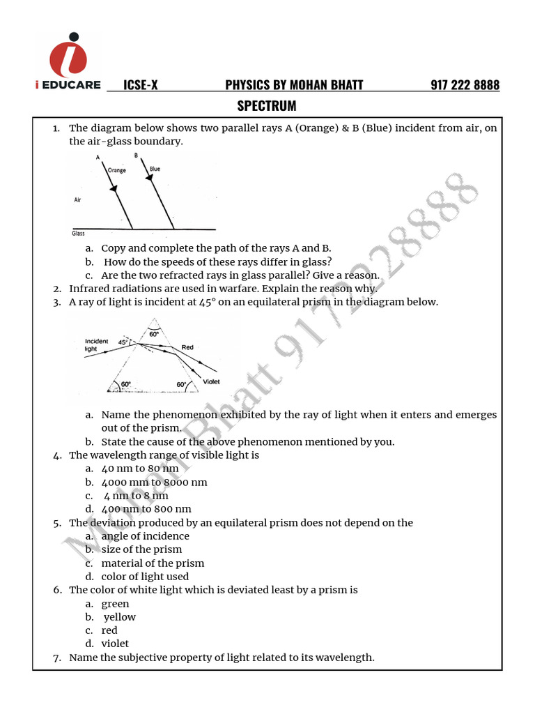 Spectrum Must Know Questions | PDF | Light | Electromagnetic Radiation