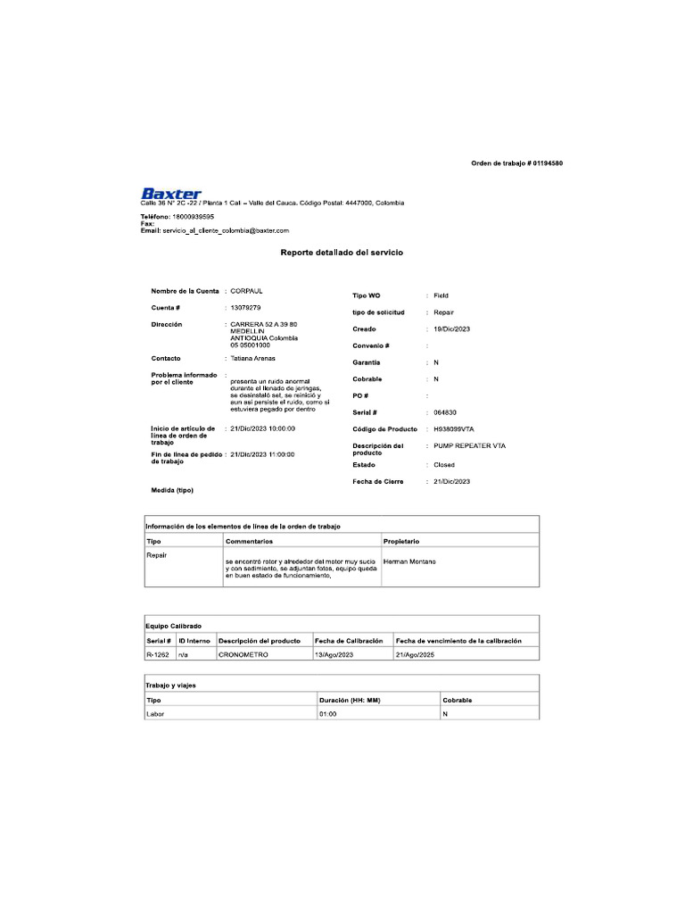 Mantenimiento Repetidora Baxter 2023-12-21 | PDF