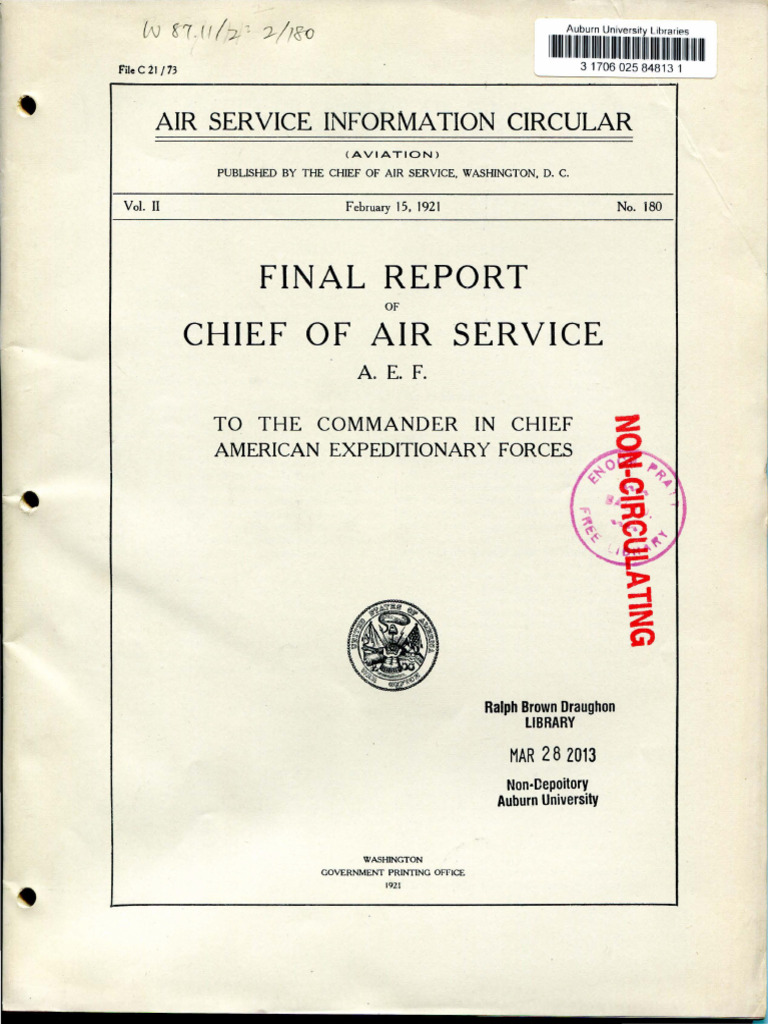 Final Report of Chief of Air Service A.E.F. To The Commander in Chief ...