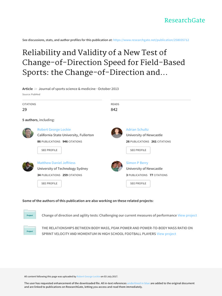 Reliability and Validity of a New Test of Change-of-Direction Speed for ...