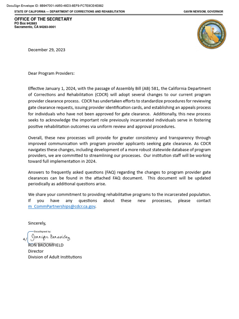 Updates to CDCR Program Provider Clearances | PDF | California ...
