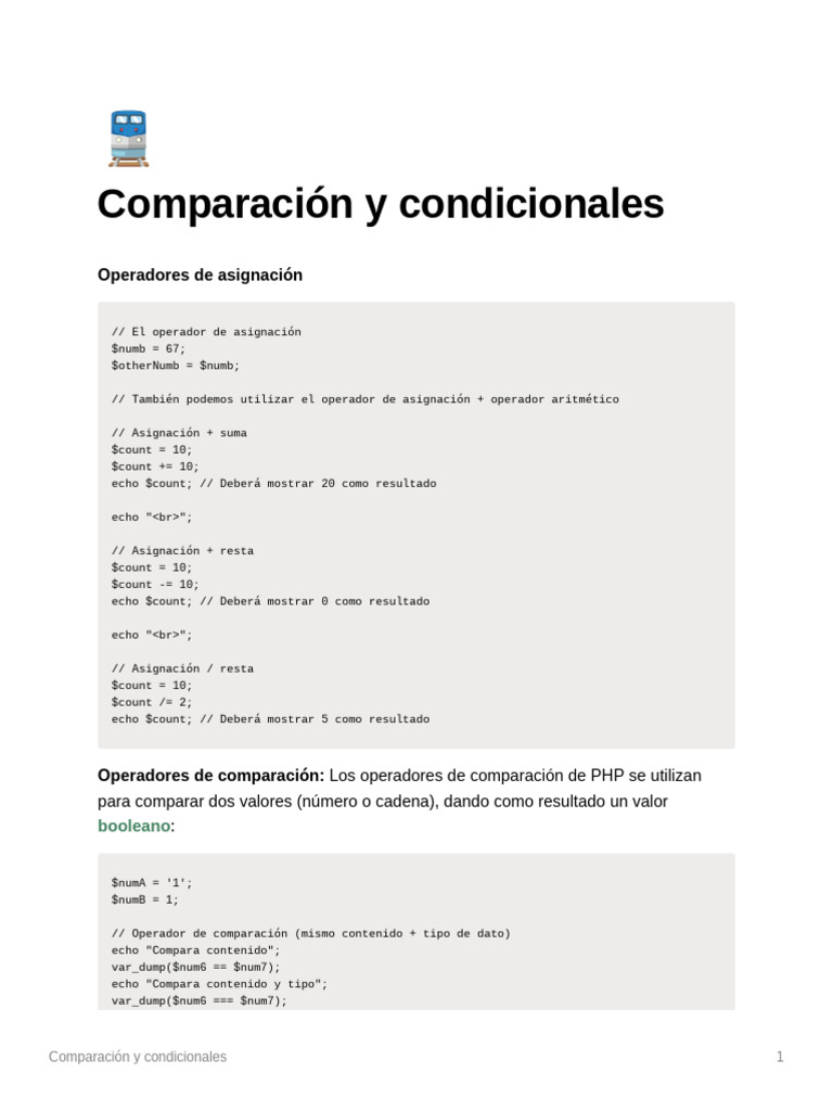 Operadores y condicionales en PHP | PDF | Programación de computadoras ...