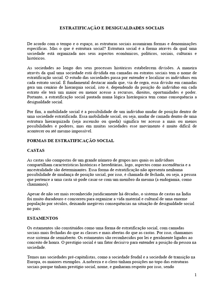 Desigualdades Sociais e Estratificação No Brasil | PDF | Estratificação ... Desigualdades Sociais e Estratificação No Brasil | PDF | Estratificação ...