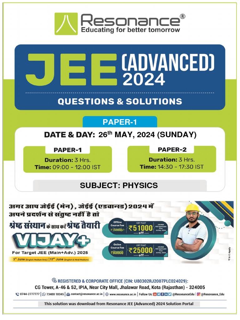 JEE Advanced 2024 Physics Solution | PDF | Gases | Oscillation