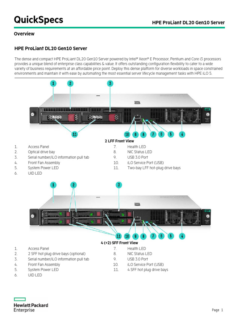 HPE ProLiant DL20 Gen10 Server-A00053820enw | PDF | Solid State Drive ...