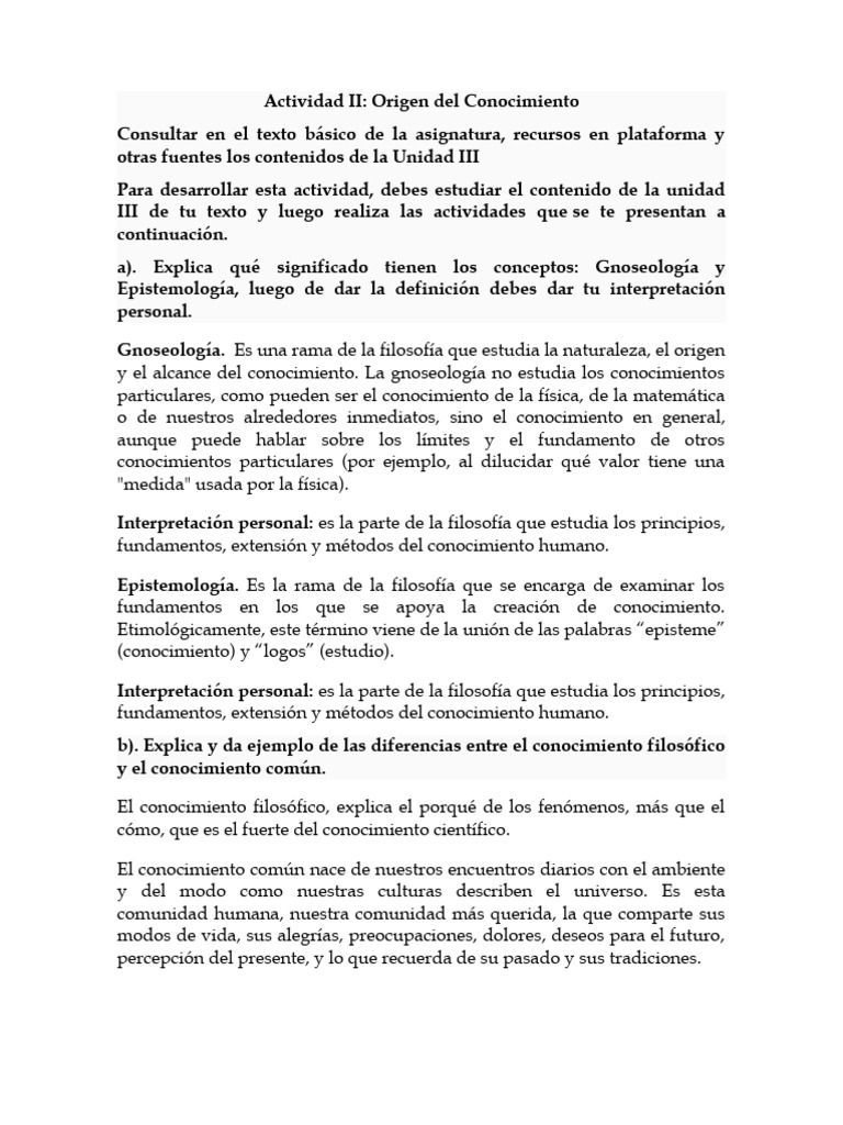Actividad II Origen Del Conocimiento | PDF | Conocimiento | Experiencia