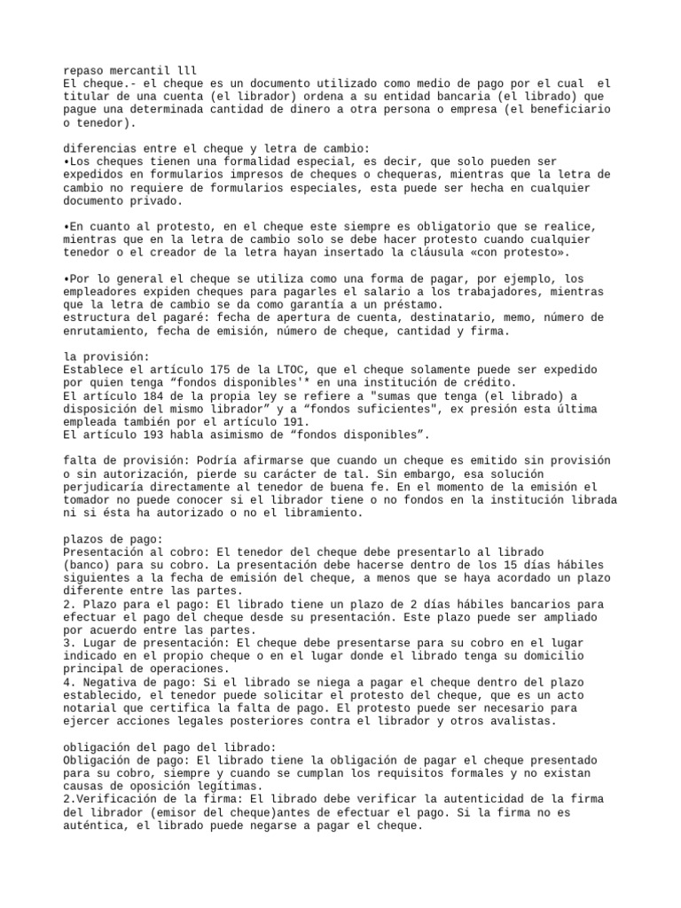 Repaso Mercantil | PDF | Cheque | Pagaré
