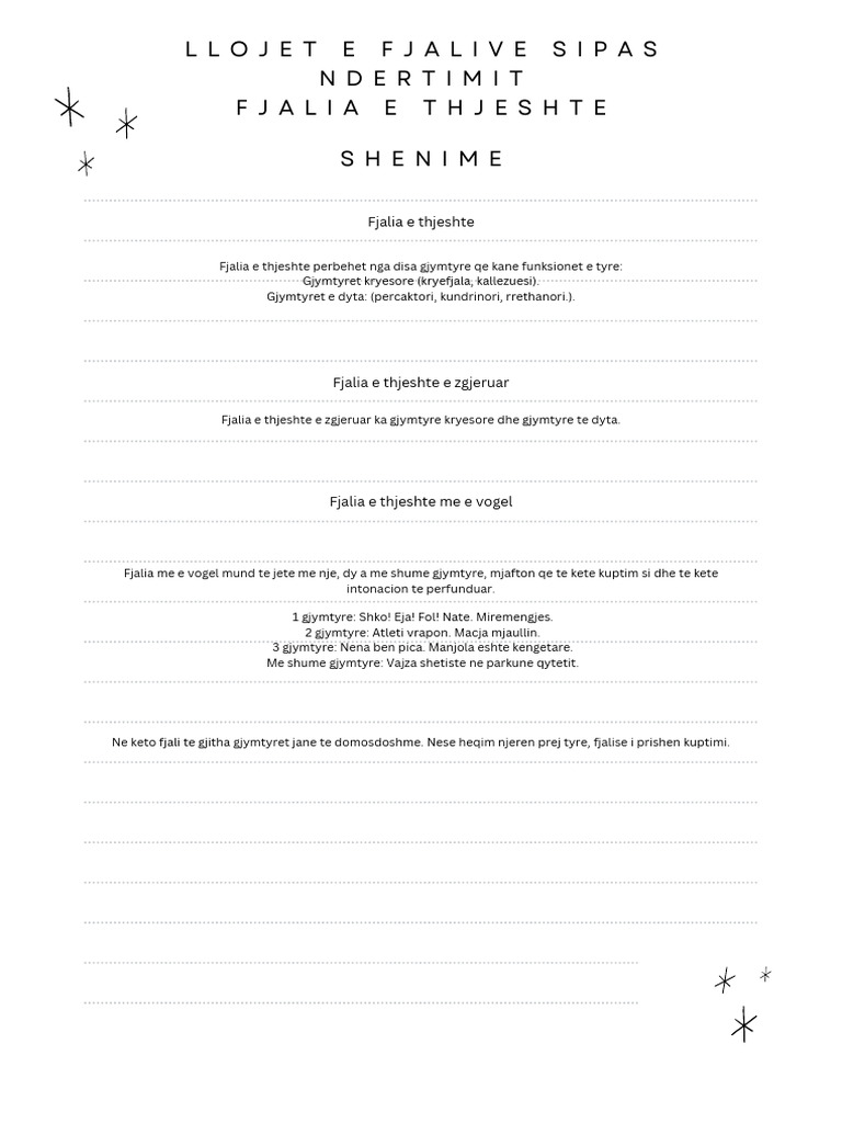 Llojet e Fjalive Sipas Ndertimit Fjalia e Thjeshte | PDF