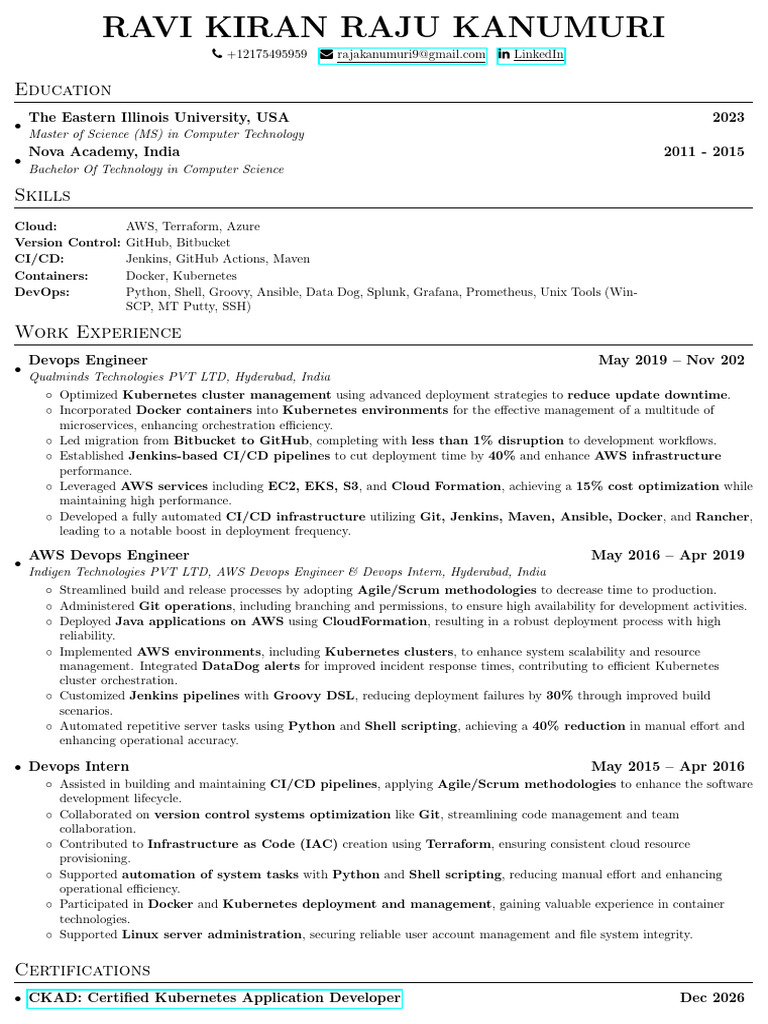 Ravi Kiran Raju Kanumuri | PDF | Computing | Systems Architecture