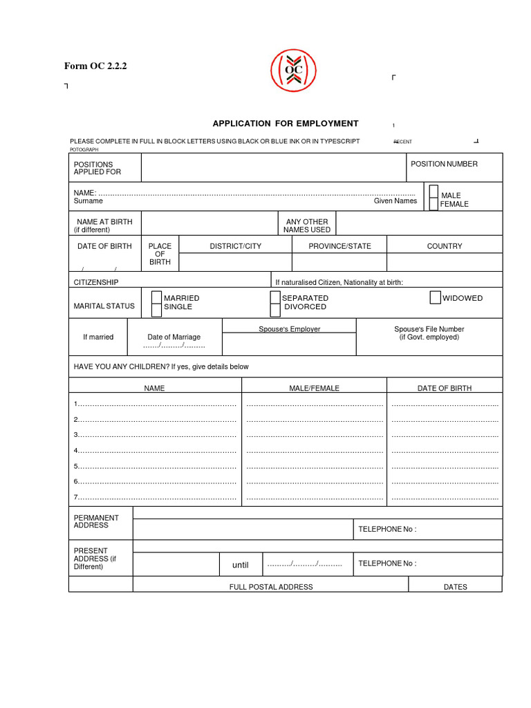 Employment Application Form | PDF | International Law | Government