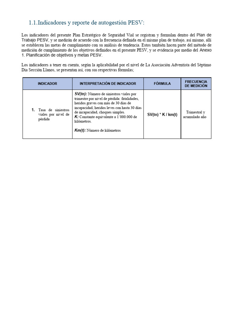 Indicadores y Reporte de Autogestión PESV | PDF