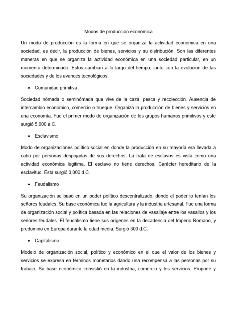 Modos de Produccion | PDF | Sociedad | Capitalismo