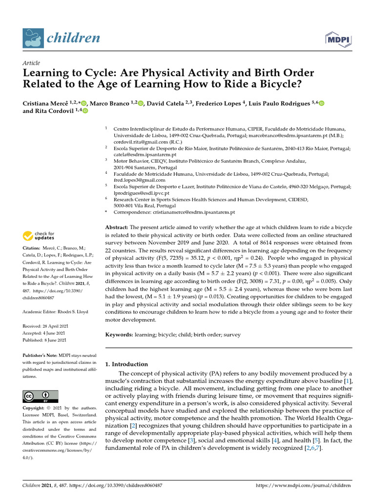 Learning To Cycle Are Physical Activity and Birth Order Related To The ...