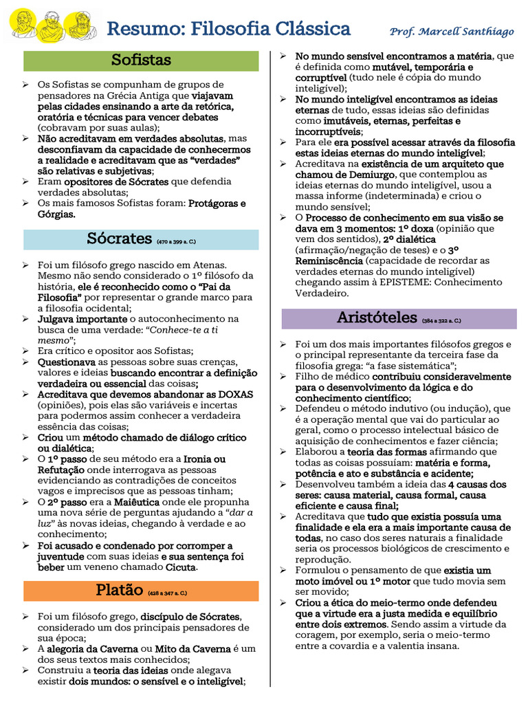 Resumo Filosofia Clássica | PDF | Filosofia Grega Antiga | Sócrates