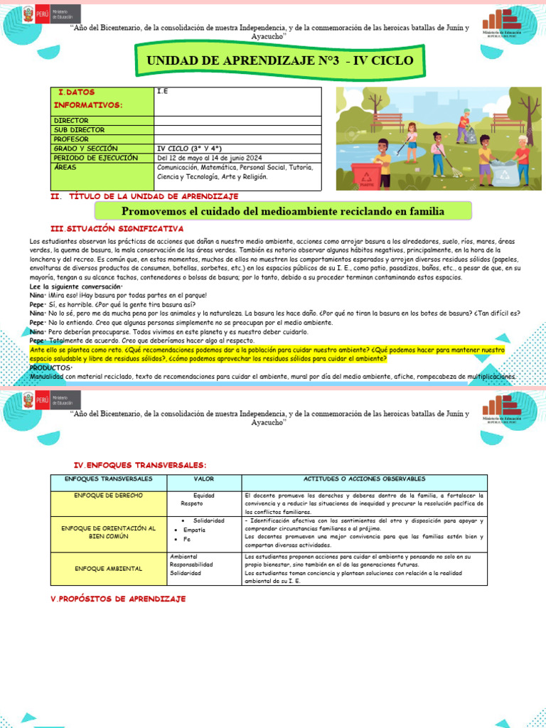 Iv Unidad 3 Cuidamos El Ambiente Reciclando en Familia | PDF | Números ...