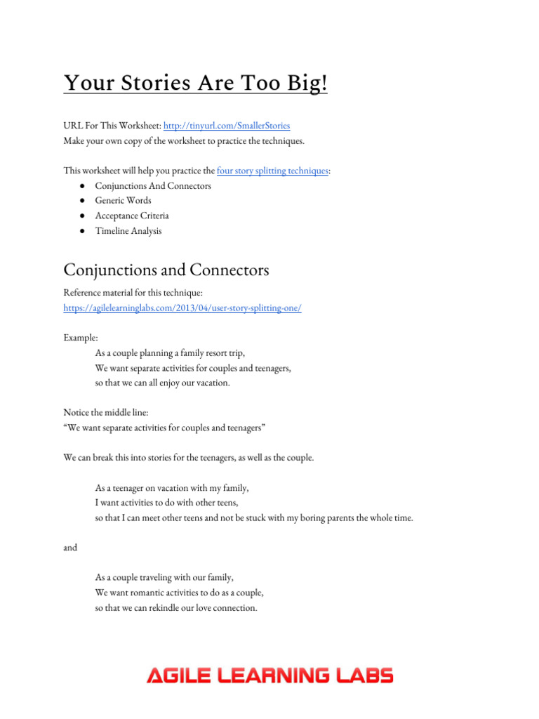 Story Splitting Worksheet | PDF | Waiting Staff | Menu