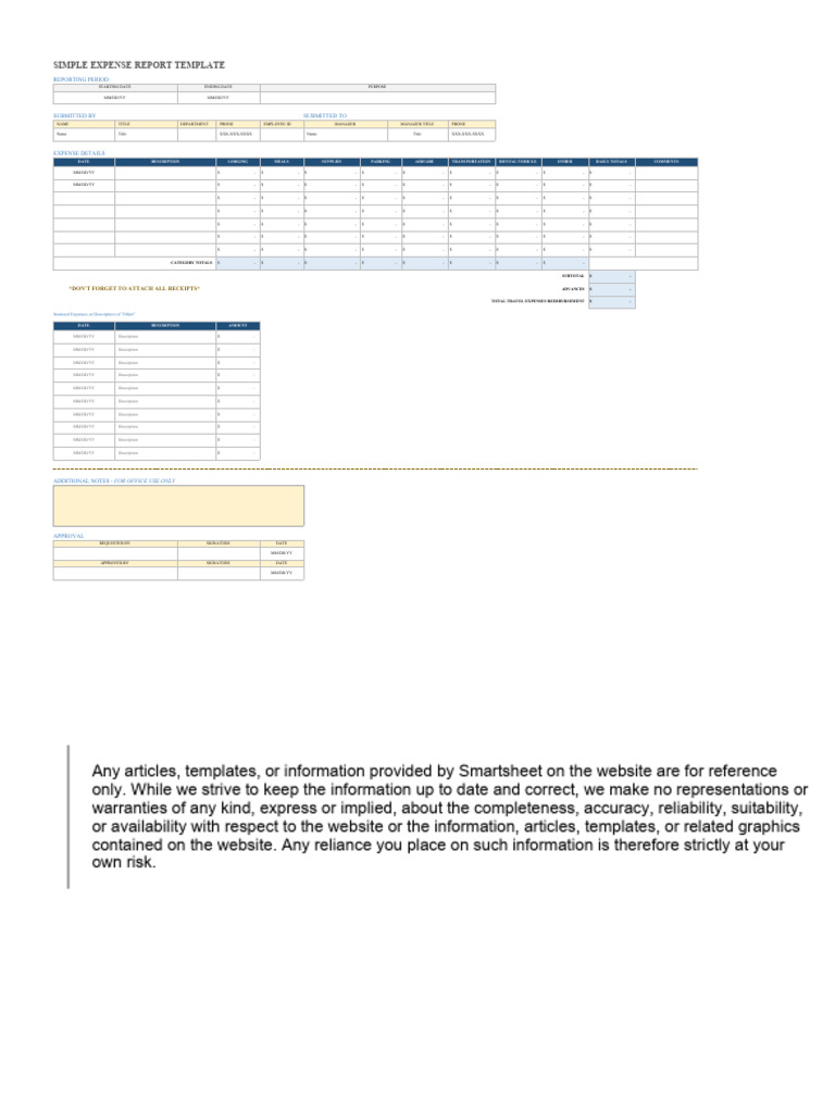 Simple Itemized Expense Report Template | PDF
