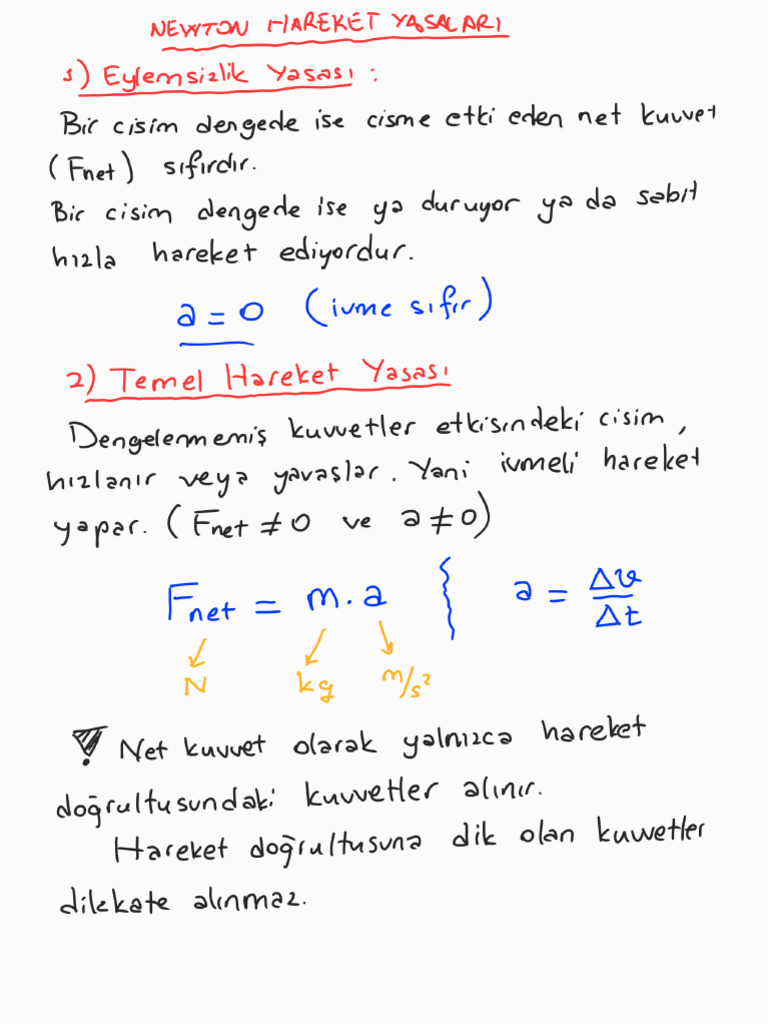 9.sinif Fizik Newton Hareket Yasalari Ders Notlari | PDF