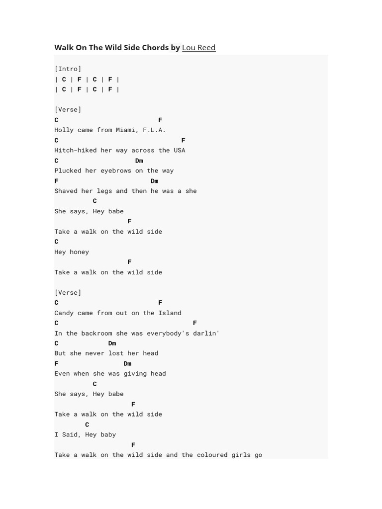 Walk On The Wild Side Chords | PDF | Song Structure | Rock Songs