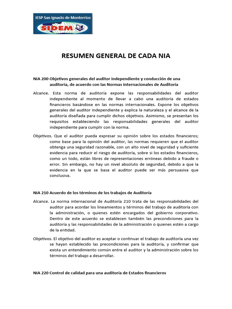 Resumen General de Cada Nia | PDF | Auditoría | Contralor