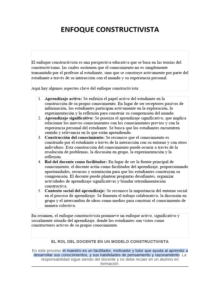 Enfoque Constructivista 5 | PDF | Constructivismo (filosofía de la educación) | Aprendizaje