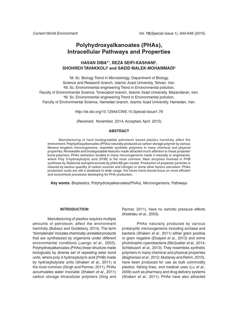 PHAs (2015) | PDF | Biosynthesis | Biochemistry