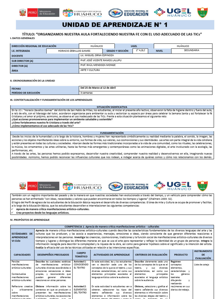 UNIDAD DE APRENDIZAJE 1 AyC-2024 | Descargar gratis PDF | Aprendizaje | Teatro