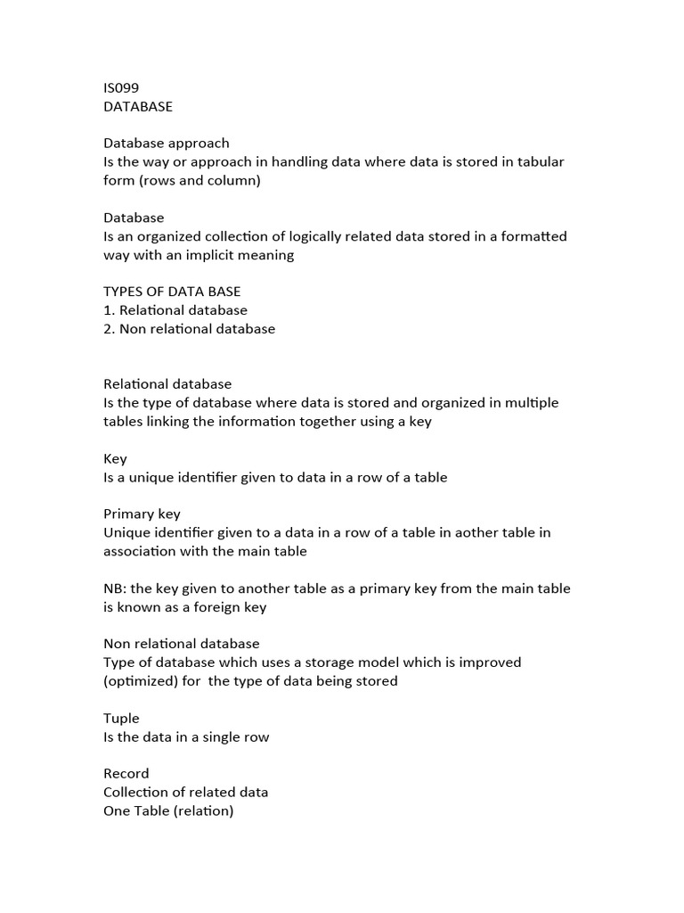 IS099 Database Summary | PDF