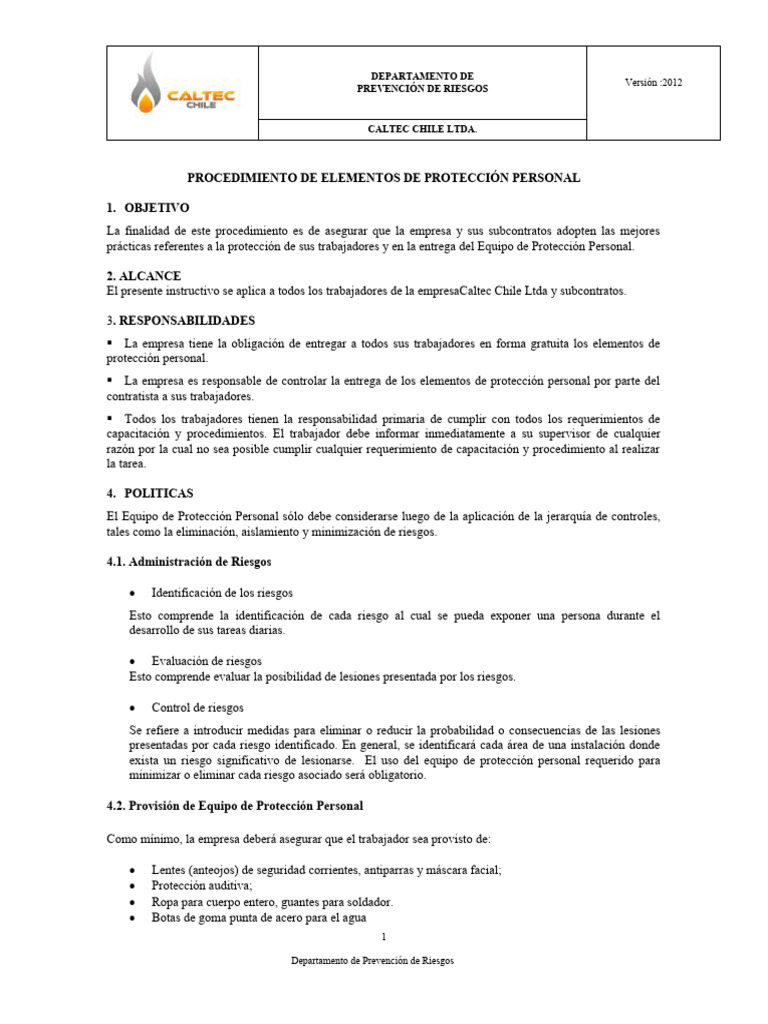 Procedimiento Uso de EPP | PDF | Oxígeno | ruido