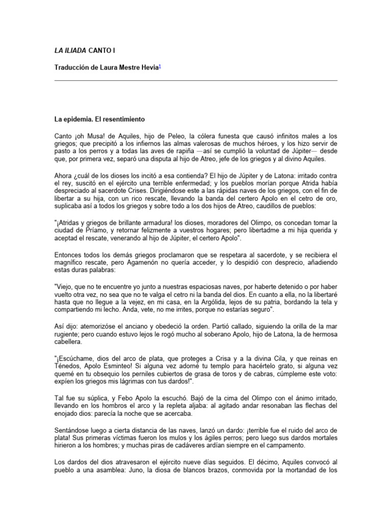 La Iliada Canto 1 | PDF | Aquiles | Ilíada