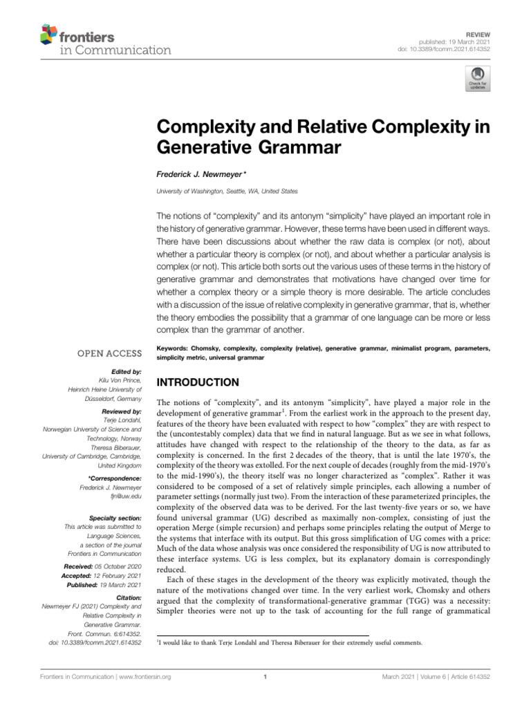 Newmeyer, F. Complexity and Relative Complexity in Generative Grammar ...