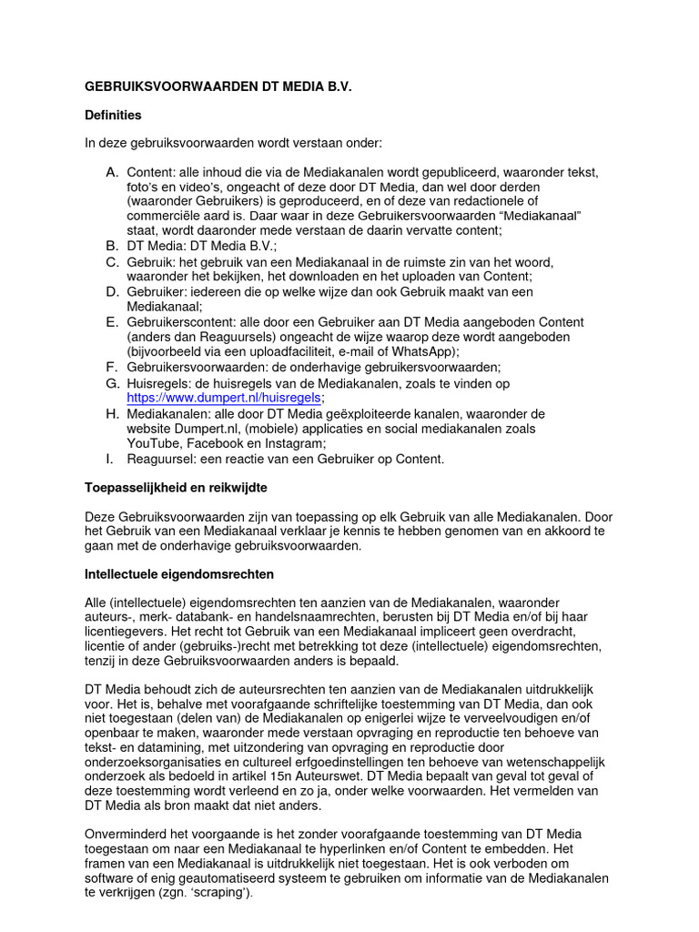 Algemene Gebruiksvoorwaarden Dtmedia | PDF