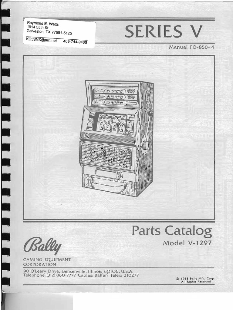 Bally v-1297 Parts | PDF | Electrical Connector | Screw