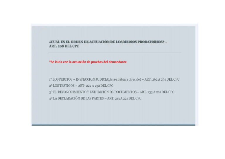 Infografia Actuación de Las Pruebas Articulo 208 - CPC | PDF