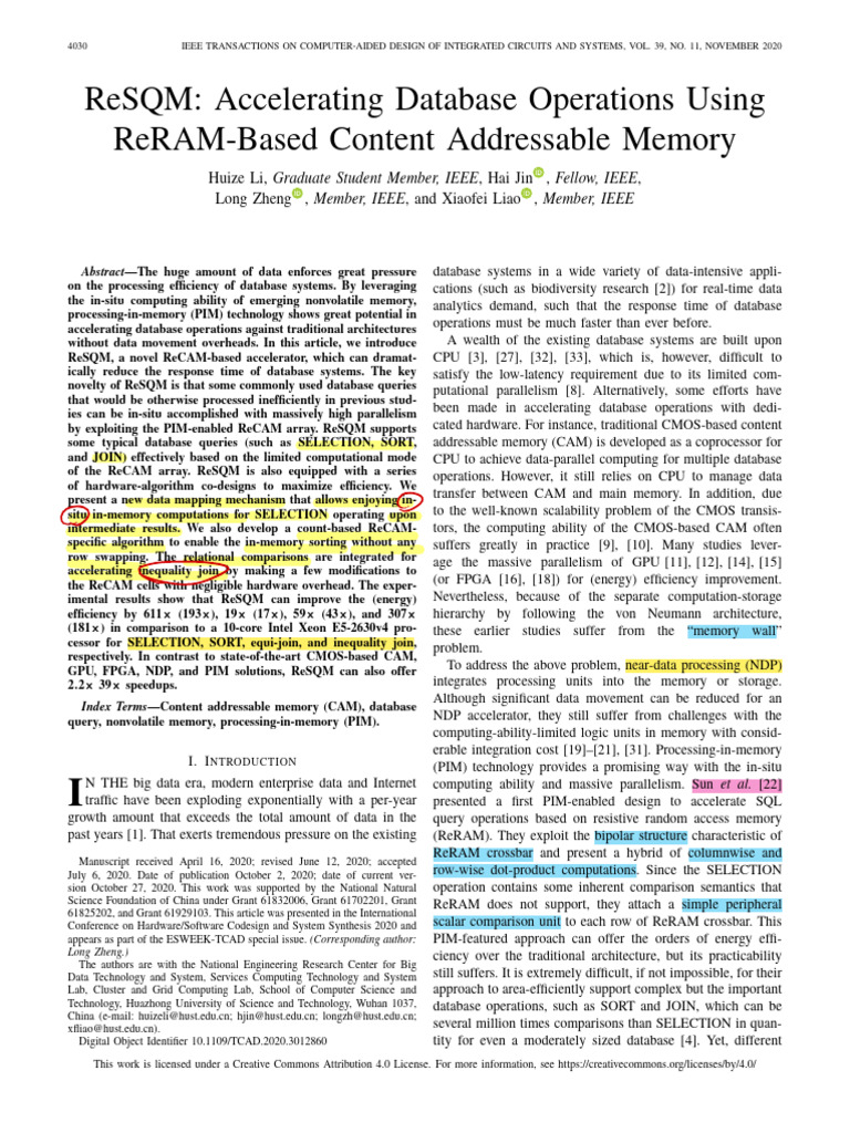 ReSQM Accelerating Database Operations Using ReRAM-Based Content ... ReSQM Accelerating Database Operations Using ReRAM-Based Content ...