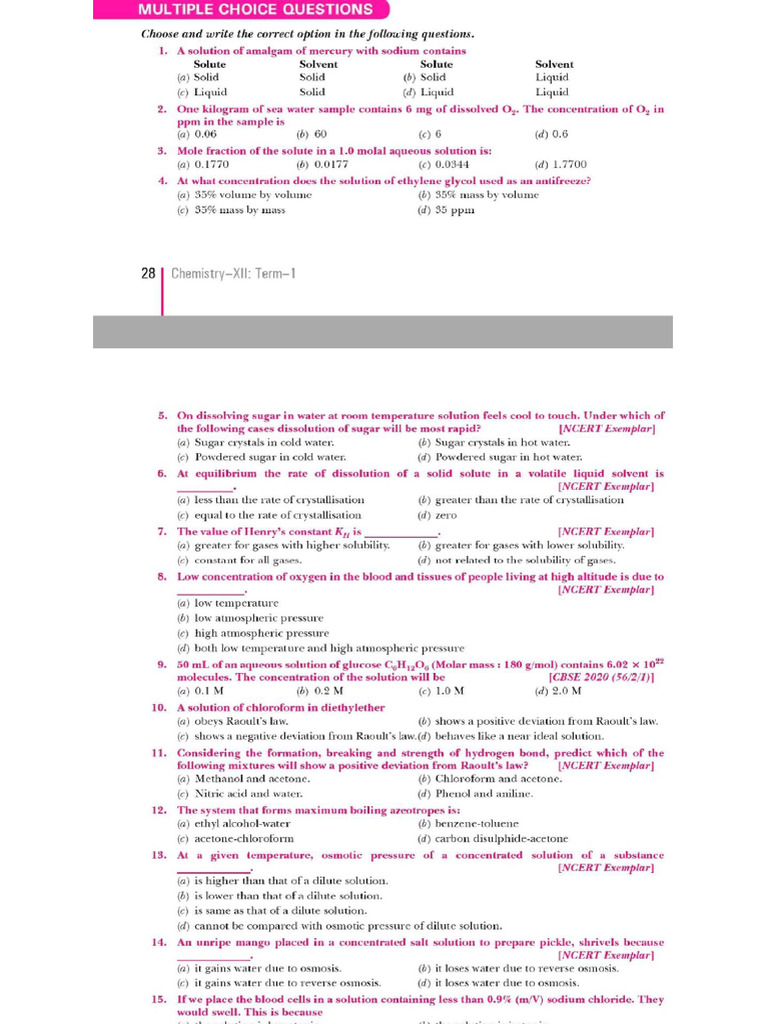 Solution MCQ (1) Cbse | PDF