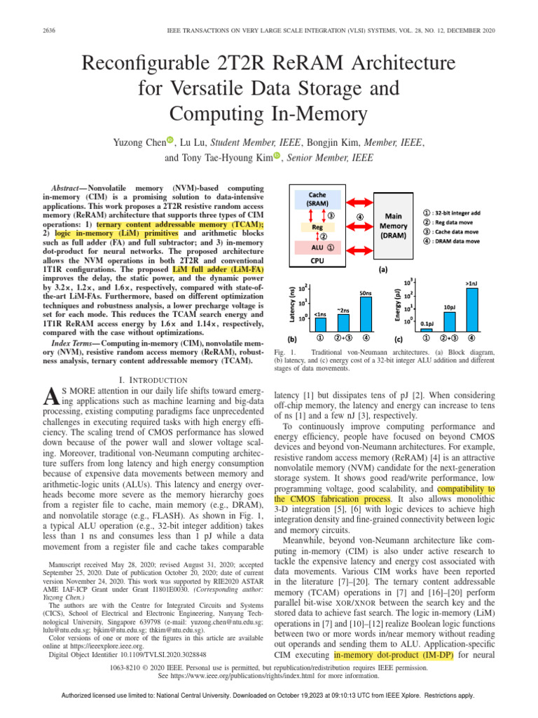 Reconfigurable 2T2R ReRAM Architecture For Versatile Data Storage and Computing In-Memory | PDF ...