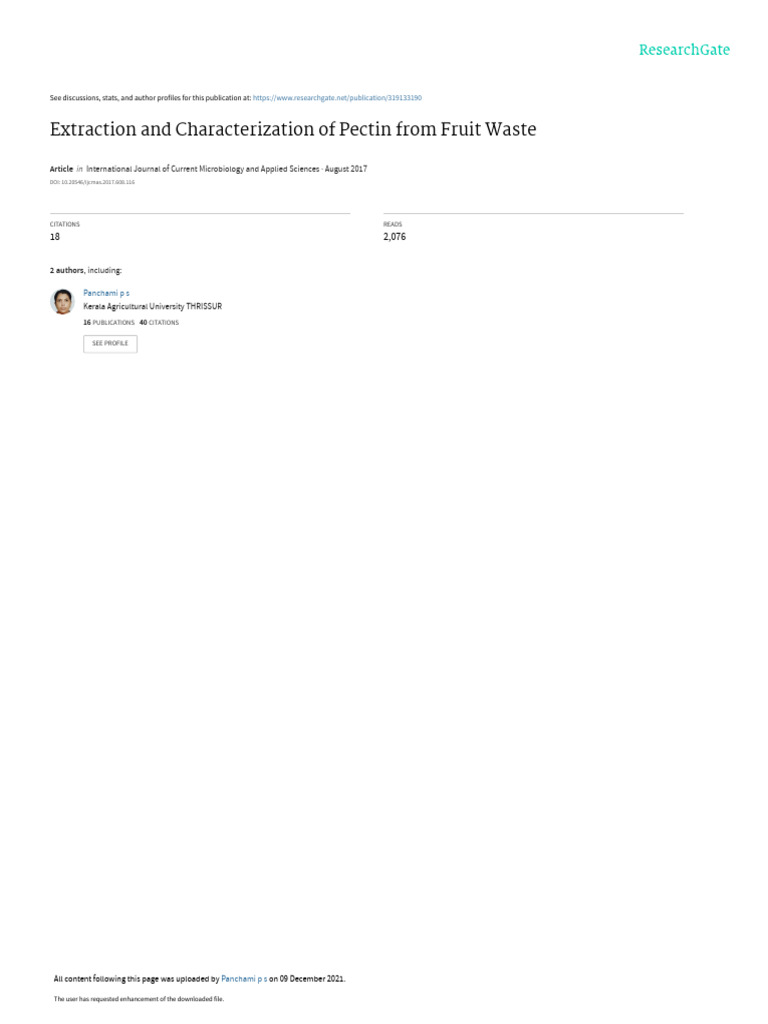 Extraction Characterization of Pectin From Peels | PDF | Chemistry