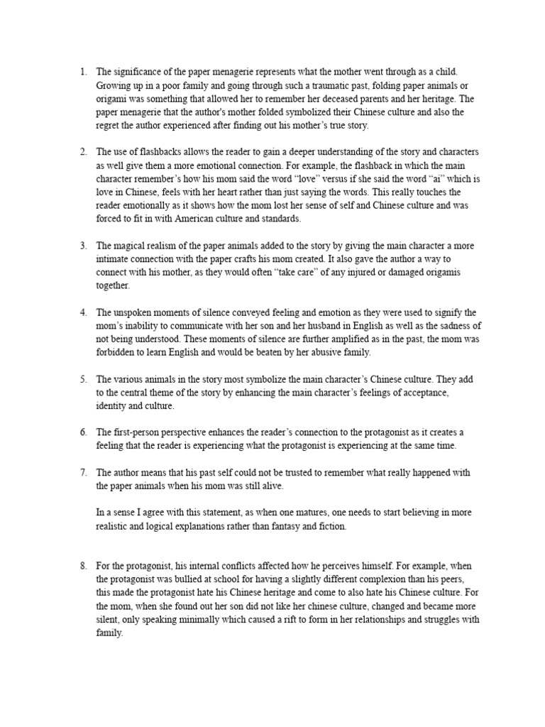 The Paper Menagerie Essay Analysis | PDF | Behavioural Sciences ...