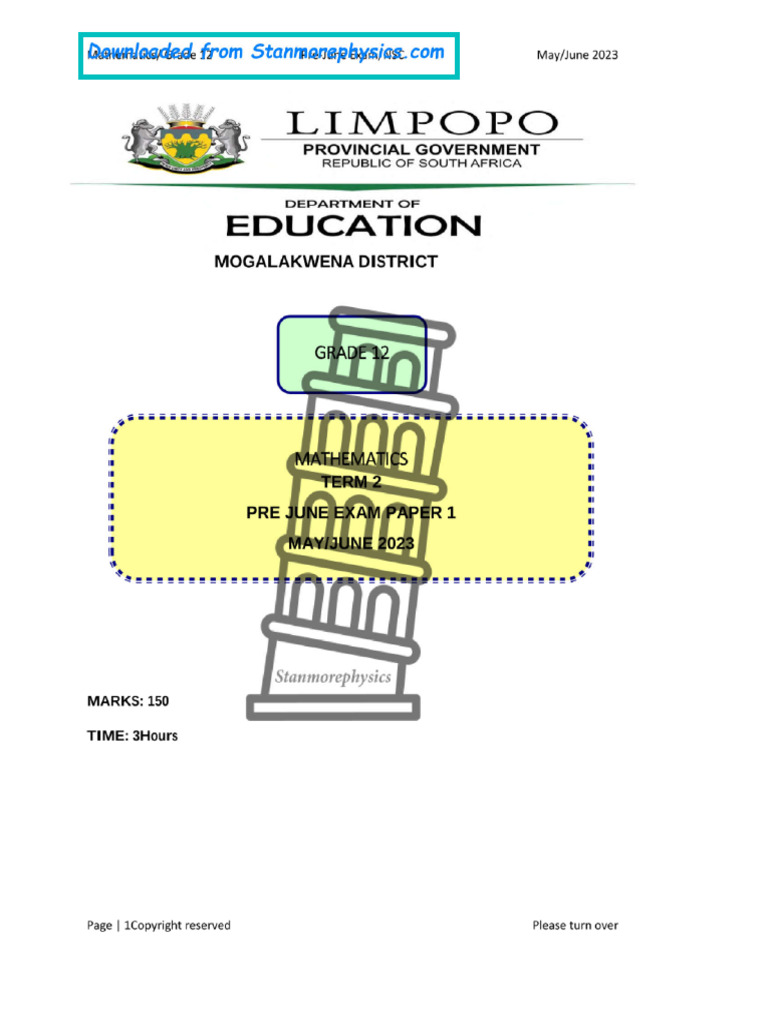Limpopo Maths Grade 12 Pre June 2023 P1 and Memo | PDF