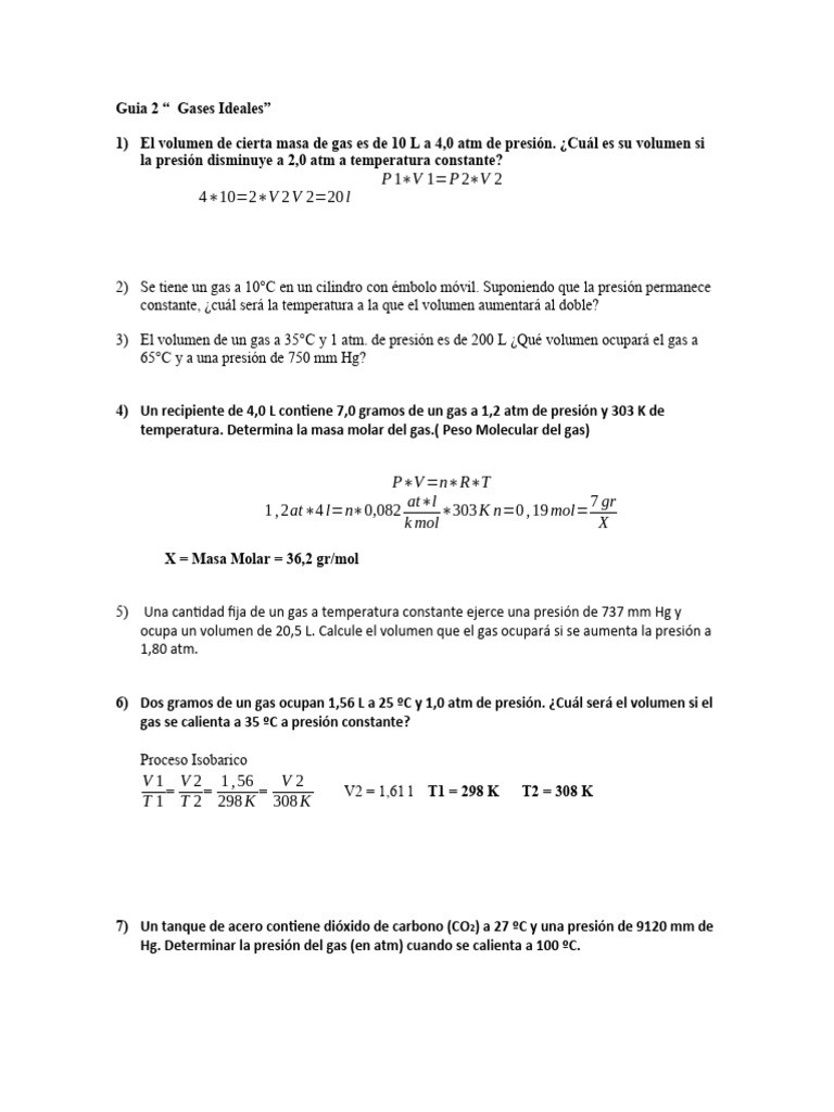 Guia Gases Ideales | PDF | Gases | Mole (Unidad)