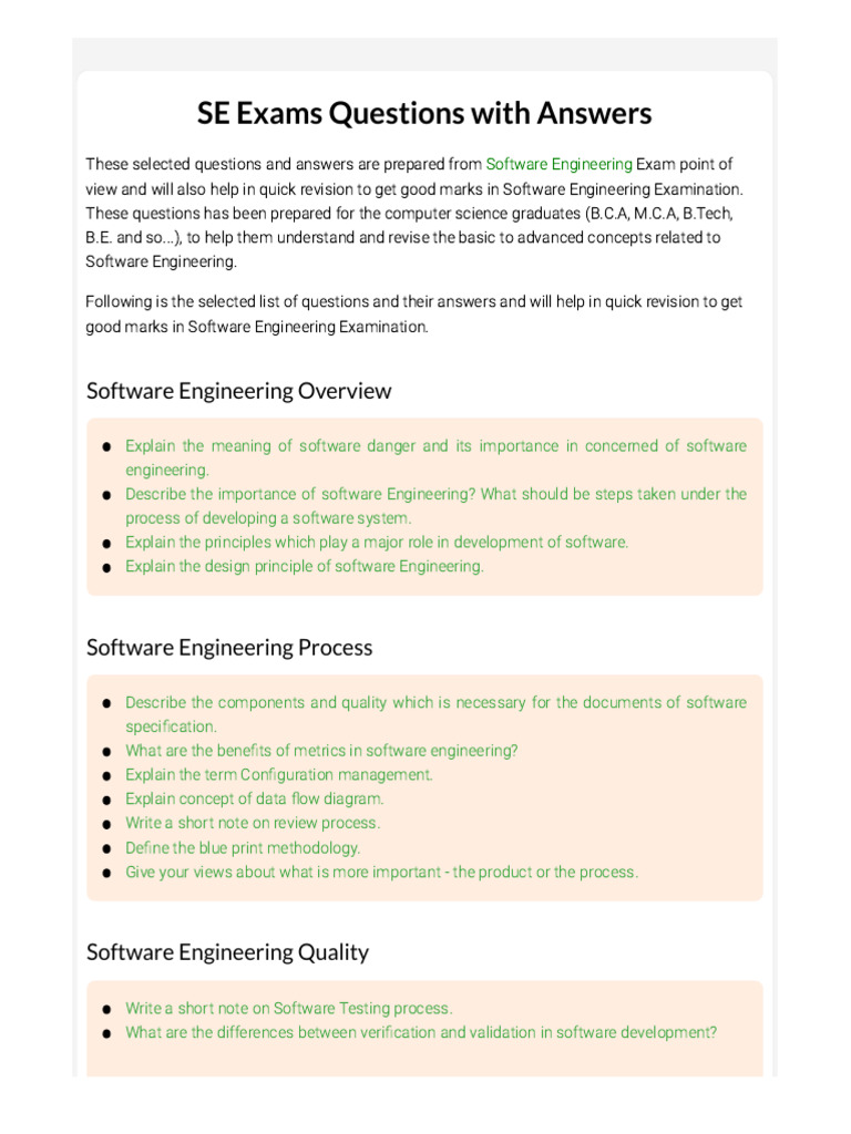 SE Exams Questions With Answers | Download Free PDF | Software Testing ...