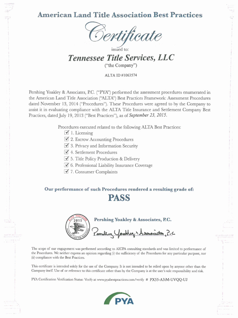 TN Title Services Certificate | PDF