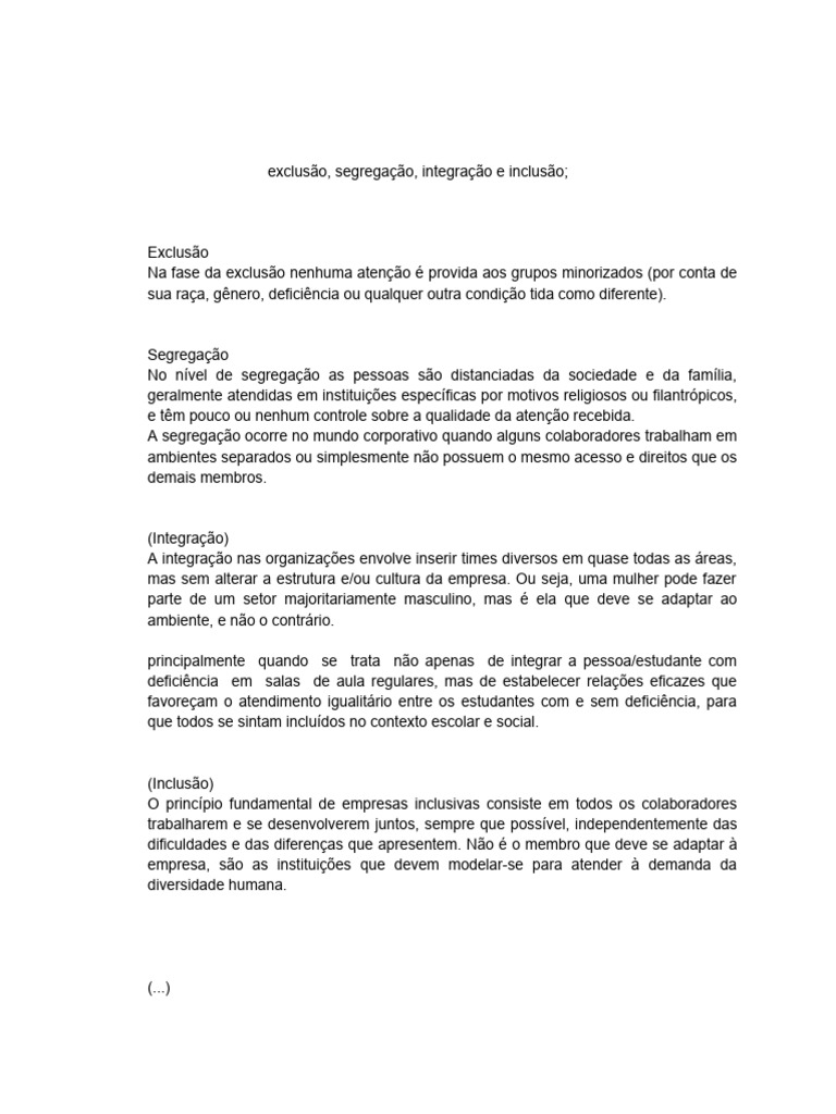 Exclusão, Segregação, Integração e Inclusão | PDF | Exclusão social ... Exclusão, Segregação, Integração e Inclusão | PDF | Exclusão social ...