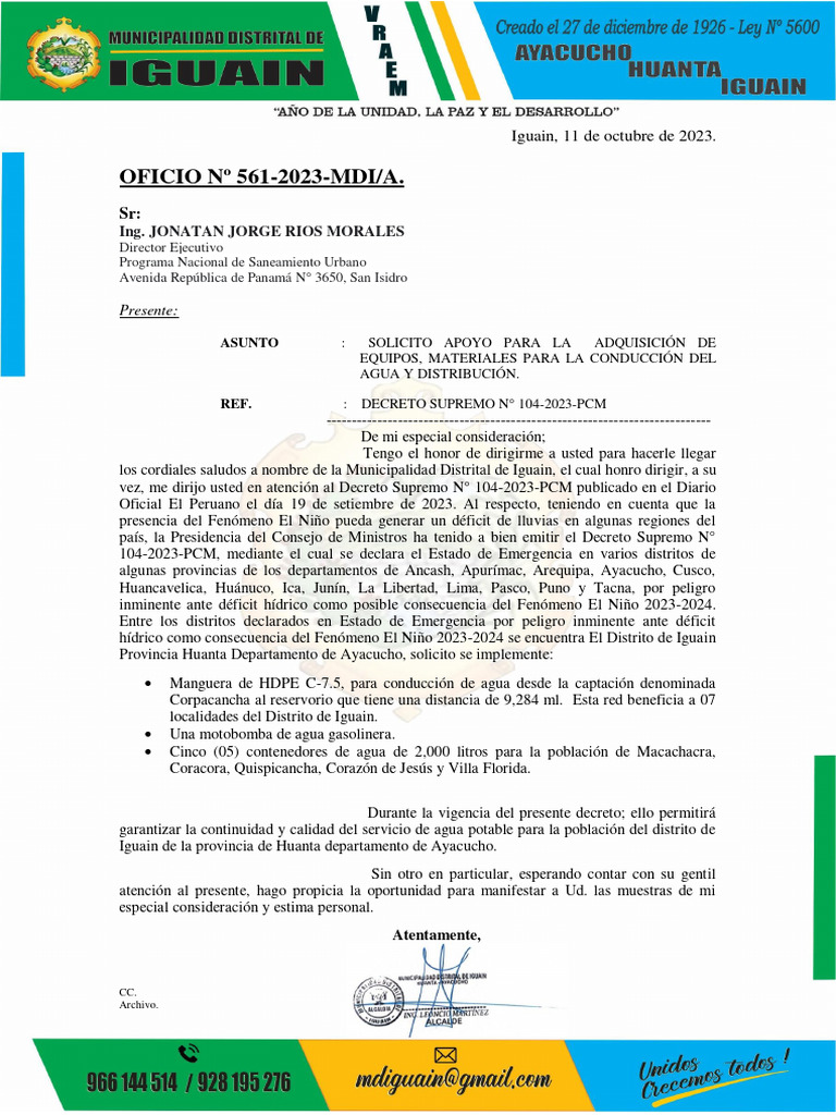 Oficio N 561-2023-Mdi-A. | PDF | Perú
