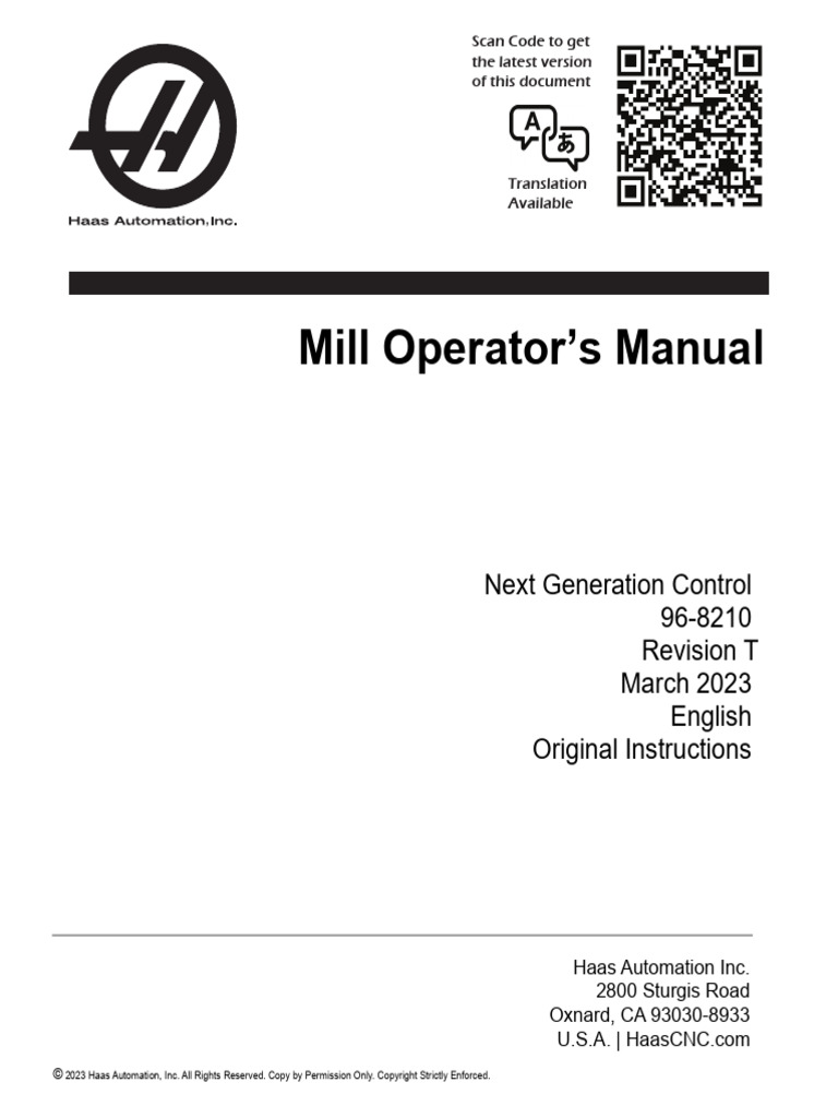 English - Mill NGC - Operator's Manual - 2023 | PDF | Damages ...