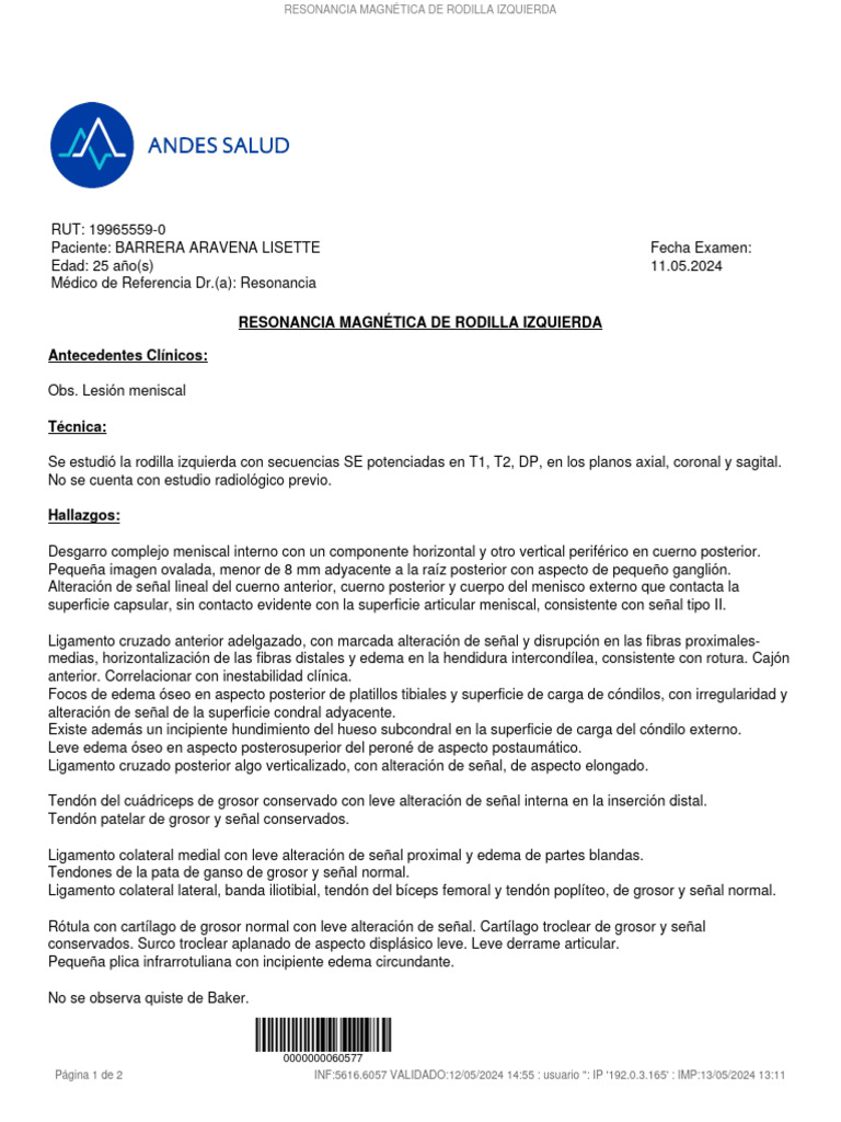 Informe 6057 | PDF | Rodilla | Sistema musculoesquelético