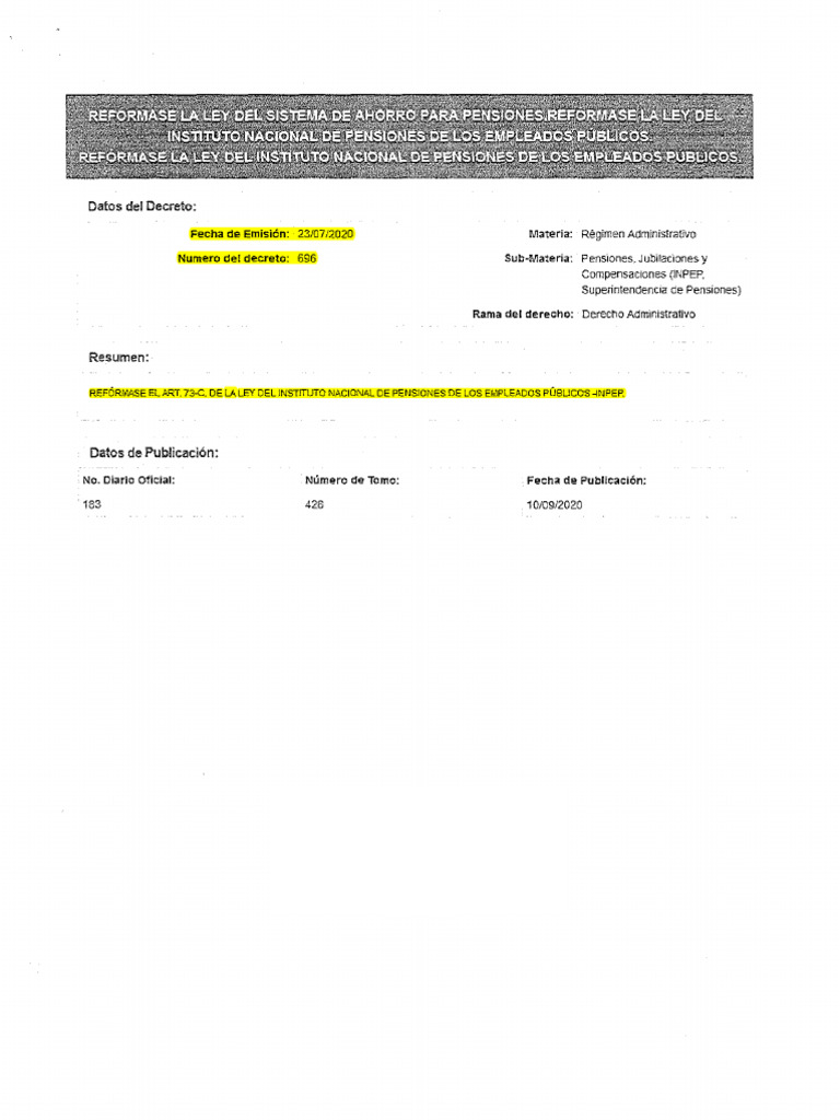 Decreto Legislativo 696 Gastos Funerales Inpep | PDF | Pensión | El ...