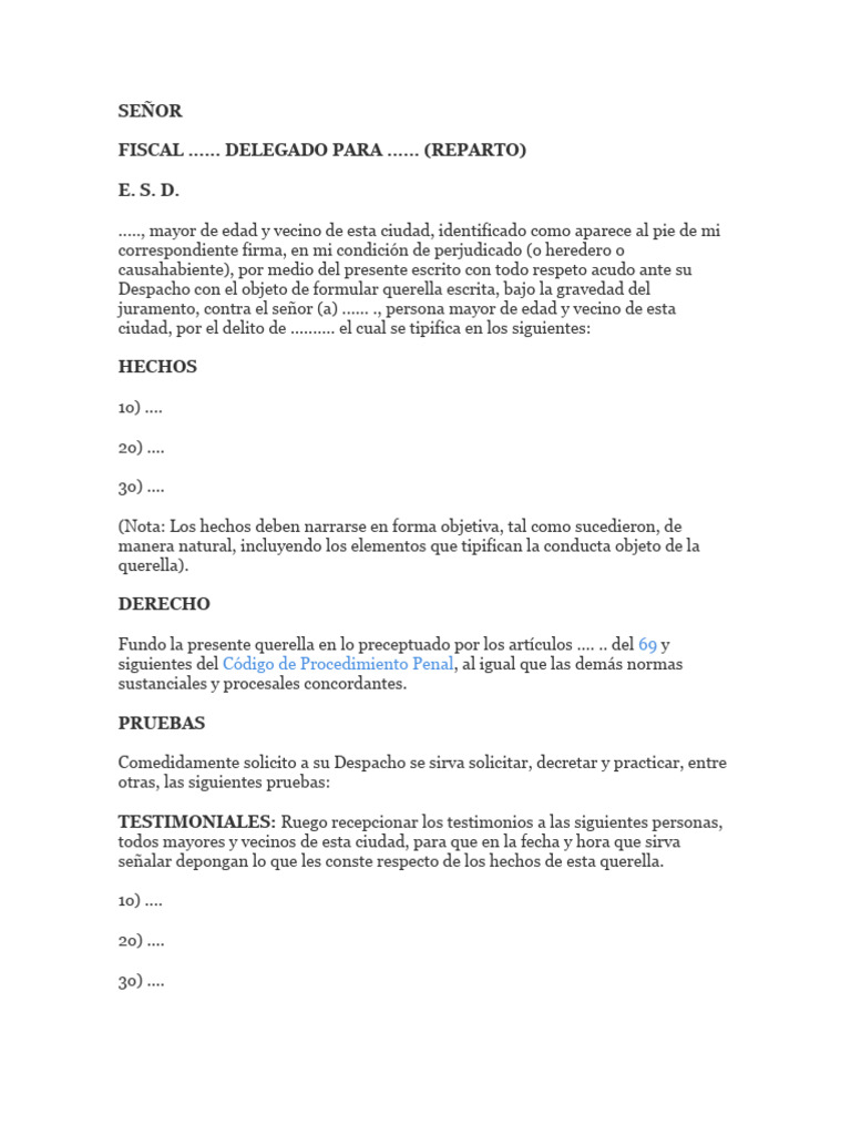 Querella Penal Formalmente Por Perjudicado | Descargar gratis PDF | Queja | Justicia